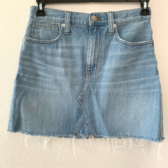 Madewell | Skirts | Madewell Denim Distressed Hem Line Mini Skirt ...